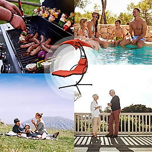 Hammock Chair Hammock Stand Outdoor Chair Patio Lounge Chair Outdoor Hanging Chair Patio Swing Chair for Adults Backyard Garden Deck Chair with Canopy Umbrella Free Standing Floating Bed Furniture