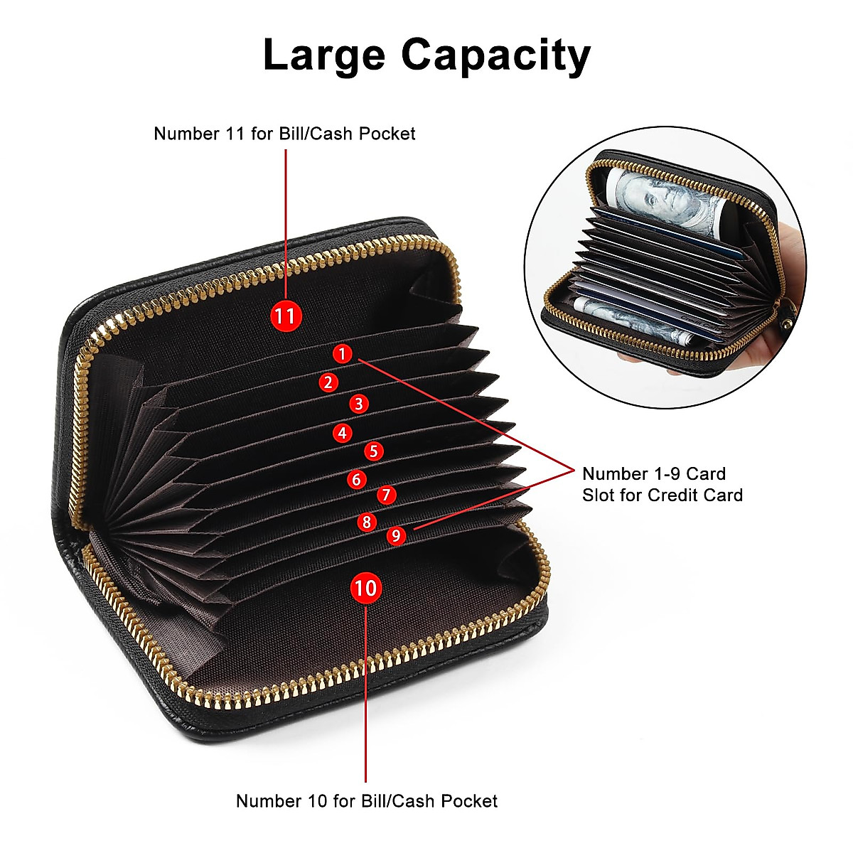 EcoVision Credit Card Holder RFID Card Case Wallet, Small Accordion Zipper Card Case Holder, Card Organizer Case for Women Men