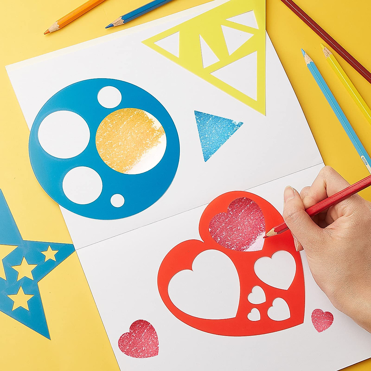 12 Pieces Geometric Stencils Template Set for Kids Children Simple Drawing Stencils Colorful Art Painting Template for Toddlers Preschooler Learning Tool (Classic, 4.9 x 5.1 Inches)