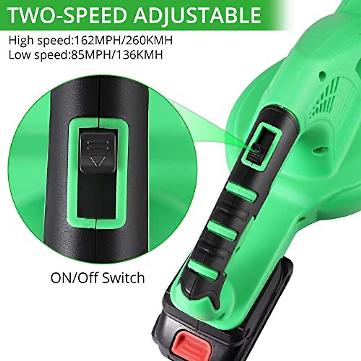 21V Cordless Leaf Blower, GARLLEN Electric Leaf Blower, Variable-Speed Lightweight Leaf Blower with 2.0Ah Battery, Fast Charger and 2 Section Tubes, for Patio, Yard, Leaf/Dust Blowing