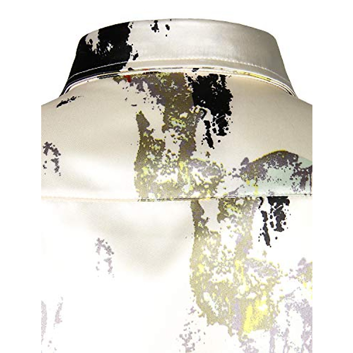 ZEROYAA Men's Hipster Splash Ink Design Silk Like Satin Button Down Dress Shirt for Party Prom ZLCL12-Beige Small