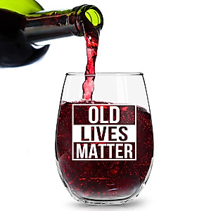 DU VINO Old Lives Matter Stemless Wine Glass, 15 oz | Birthday or Retirement Gift for Senior Citizens | Gag Gift for Mom, Dad, Grandma, Grandpa | Made in USA