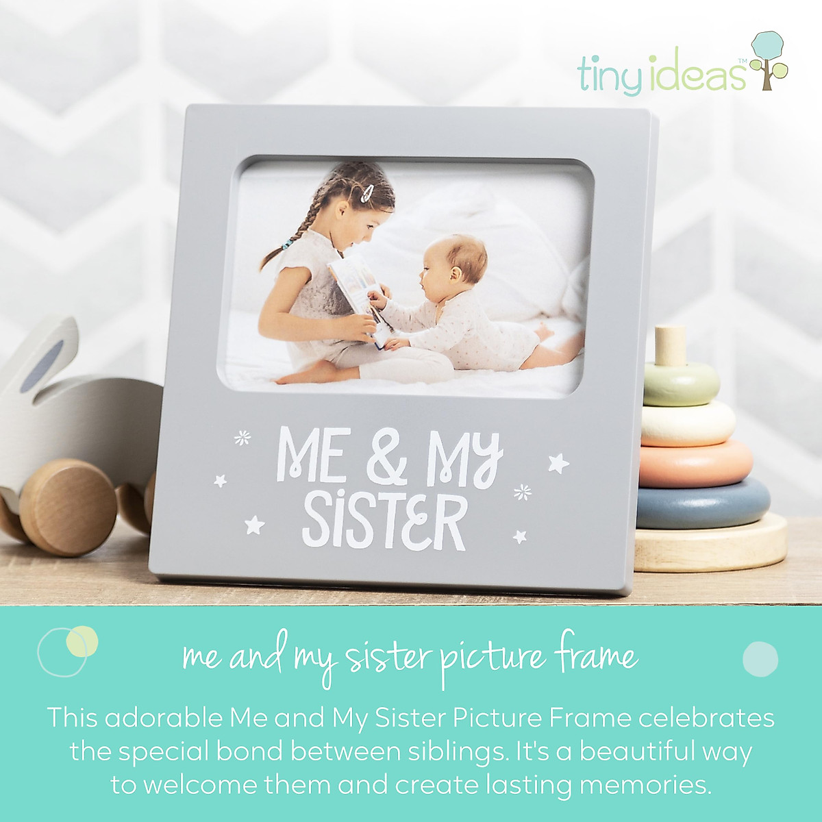 tiny ideas Me and My Sister Picture Frame, Baby Keepsake Frame, Sibling Gifts for Sisters, Brothers, Birthday, Shower, Baptism, Newborn Nursery Decor, 4x6 Photo Insert, Grey