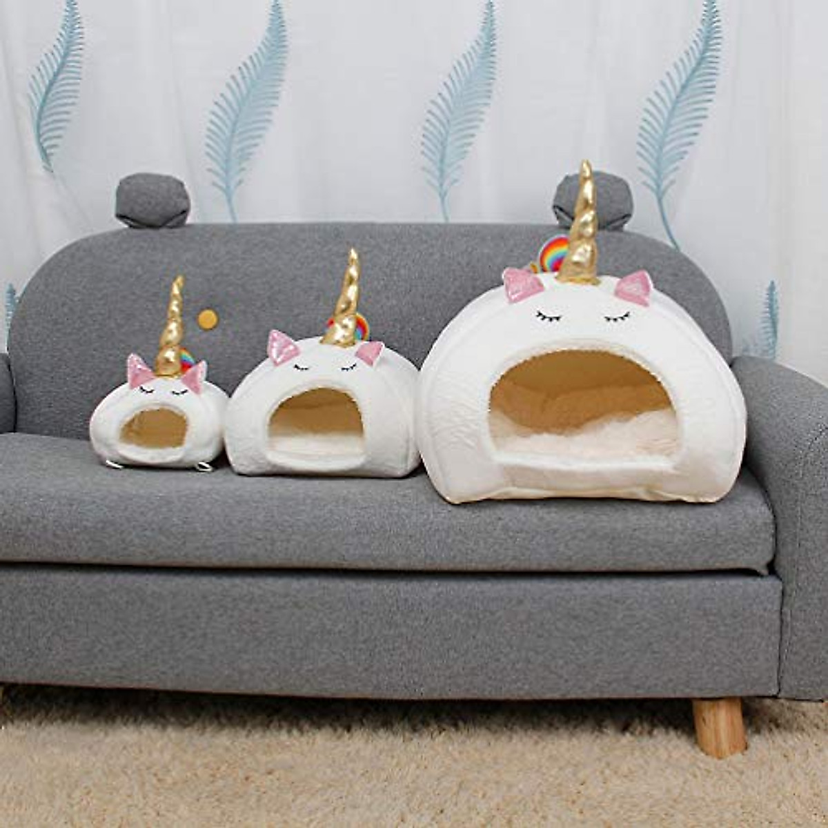 balacoo Hamster Warm Bed House Soft Cushion Couch Hut Guinea Pig Unicorn Design Hammock Hideout for Rabbit Chinchilla Squirrel Hedgehog (White, Size M)