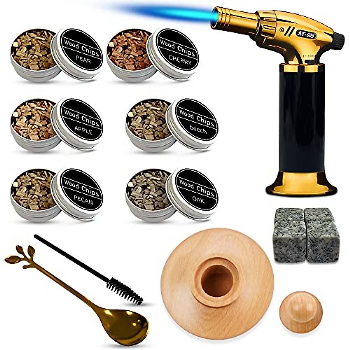 Longing Home Cocktail Smoker Kit, Whiskey Smoker Kit with 6 Kind Wood Chips, Bourbon Smoker Kit, Smoked Old Fashioned Kit, Gift For Father,Husband and Boyfriend (No Butane)