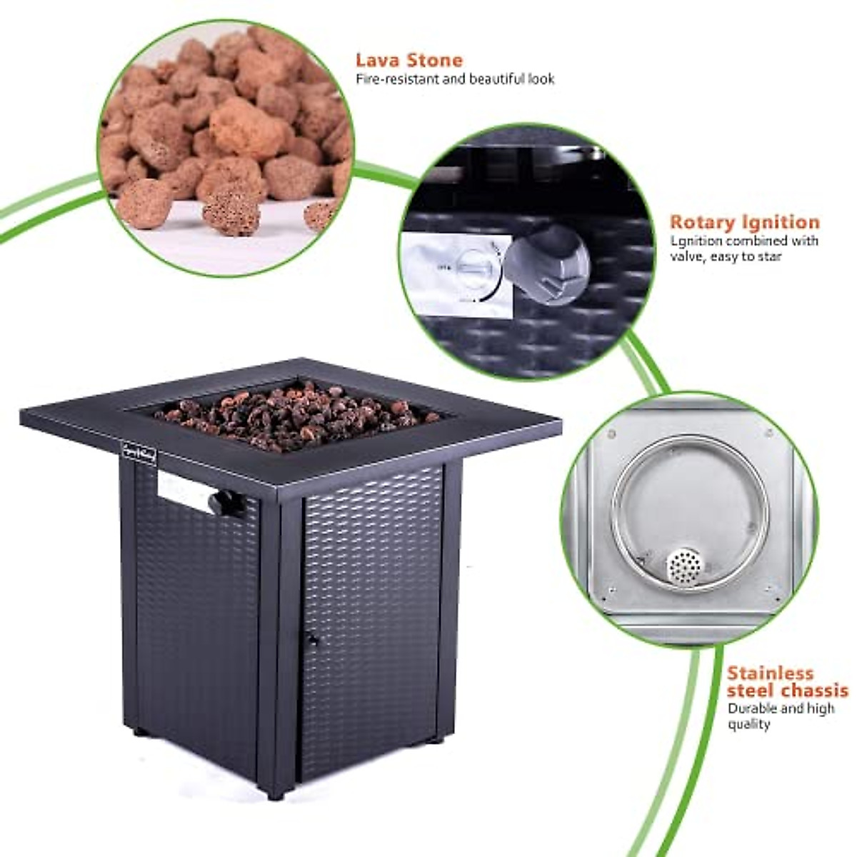 Hooseng Propane Fire Pit Table, 28 Inch Outdoor Gas Firepit 50,000 BTU with Lid and Lava Rock, Adjustable Flame Apply to Outside Patio, Garden, Backyard