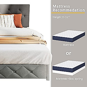 Fluest Queen Bed Frame with Headboard Storage Drawers of 4 Upholstered Bed Frame Platform Adjustable Headboard Wooden Slats Support/No Box Spring Needed/Easy Assembly/Mattress Foundation, Dark Grey