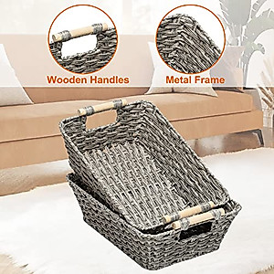ELONG HOME Plastic Hangers 30 Pack, and 2 Pack 15" Woven Storage Basket, Hand-Knitted Baskets for Organizing