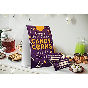 Guess How Many Candy/Corns Are In The Jar - Candy Guessing Game, Halloween Party Gamems, 1 Sign and 50 Game Cards, Baby Shower, Birthday Party -G001