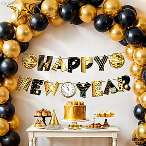 Big, Glitter Happy New Year Banner - 10 Feet, No DIY | Gold Happy New Year Sign for New Years Eve Party Supplies 2023 | New Years Eve Banner for Happy New Year Decorations 2023 | NYE Decorations 2023