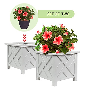Trenton Gifts Chippendale White Planter Box Set of 2 - Elegant Outdoor Plant Pot for Patio, Porch Decor, and Garden Display