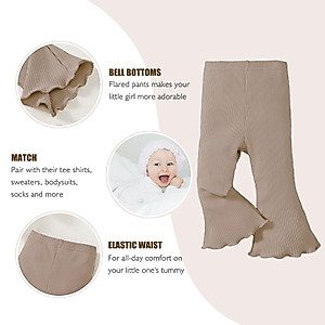 SOBOWO Toddler Flare Pants Baby Girl Flare Pants 3 Pack Solid Ribbed Ruffle Bell Bottoms Leggings Fall Outfits(Black/Beige/Brown, 18-24 Months)