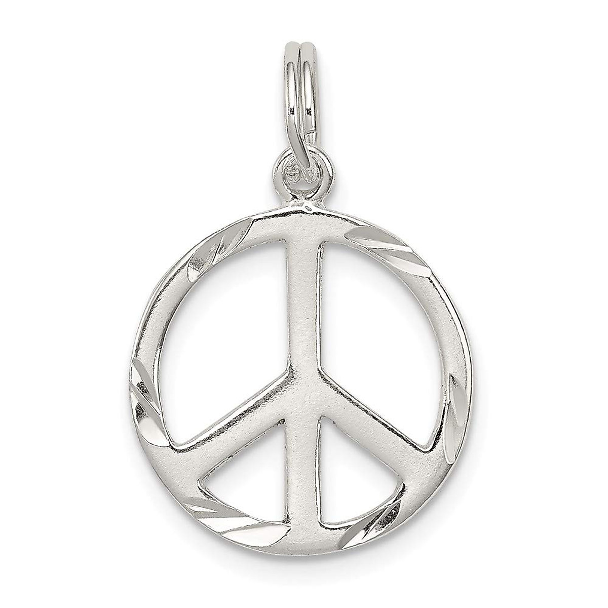 Solid 925 Sterling Silver Pendant Diamond-Cut Peace Sign Symbol Charm (22mm x 15mm)