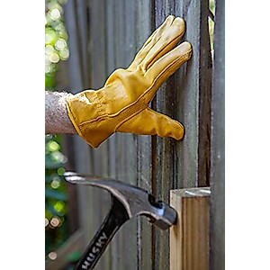 G & F Products 6203L-3 Premium Genuine Grain Cowhide Leathers with Reinforced Patch Palm, Work Gloves, Drivers Glove 3-Pair, Large, Yellow