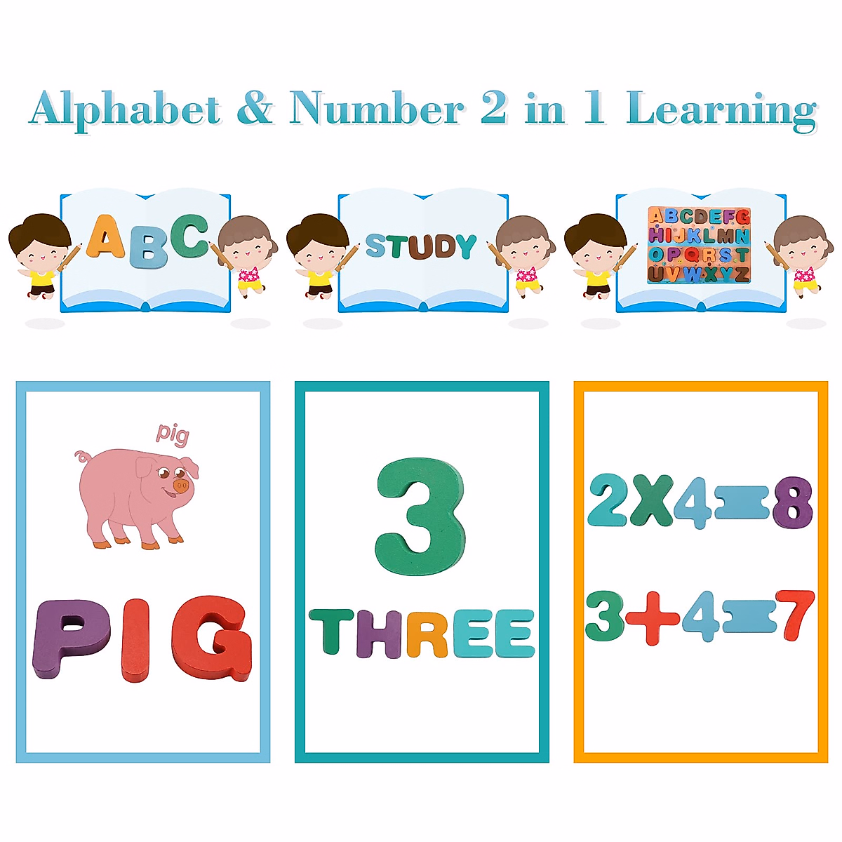 Wooden Alphabet and Number Puzzles (2 Pack), Toddler Puzzles Toys, Educational Learning Toy for Kids Boys and Girls and Preschoolers, Color Recognition, Motor Skills Matching Game