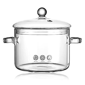 Glass Saucepan with Cover, 64 oz Stovetop Cooking Pot with Lid and Handle Simmer Pot Clear Soup Pot, High Borosilicate Glass Cookware, 22X17CM, B210ZOO0718Z71DJ2