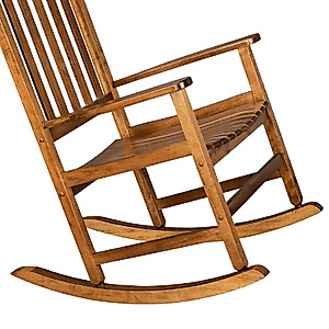 COOBL Rocking Chair,Solid Wood High Back Rocker,All Weather Resistant Porch Rocker for Lawn Garden Backyard Porch Patio (Nature)
