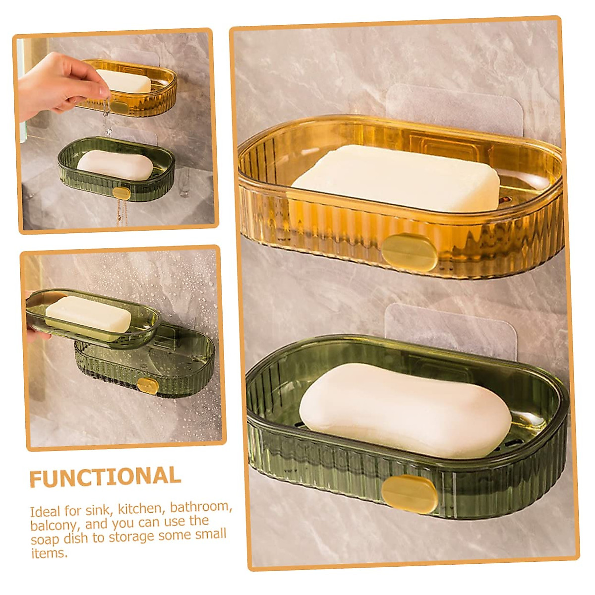 Luxshiny Wall-Mounted Soap Bar Holder for Bathroom Detachable Soap Box Drain Design Easy Install Non-Punching Soap Rack