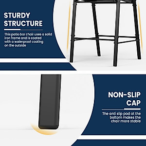 UDPATIO Outdoor Bar Stools of 4, Metal Patio Bar Stools, Brown Textilene Bar Height Outdoor Chairs for Backyard,Lawn