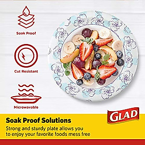 Glad Round Disposable Paper Plates 10 in, Blue Flower|Soak Proof, Cut Proof, Microwave Safe Heavy Duty Paper Plates For Parties|50 Count Bulk Paper Plates 10 Inch