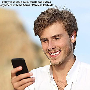 Acuvar Fully Wireless Bluetooth 5.0 Rechargeable IPX7 Waterproof Earbud Headphones w Microphone, 2000mAh USB Smart Dual Charging Case/Stand Surround Stereo Bass and Passive Noise Cancelling (Pink)