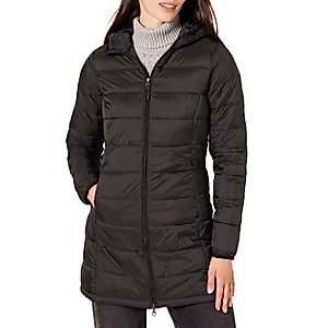 Amazon Essentials Women's Lightweight Full-Zip Water-Resistant Hooded Puffer Coat (Available in Plus Size), Black, Large
