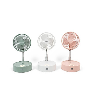 INNO Portable Fan & Essential Oil Diffuser – Foldable Standing or Desk Fan with Night Light, Air Diffuser, Humidifier – 24 Hr. Run Time, Peach Pink