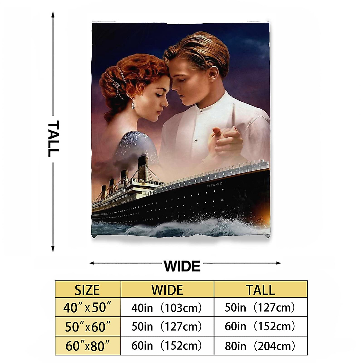 Fyess Jack Dawson & Rose Blanket Ultra-Soft Dicaprio On The Titanic Throw Blanket Home Decor Gift for Children/Adults 50in×40in