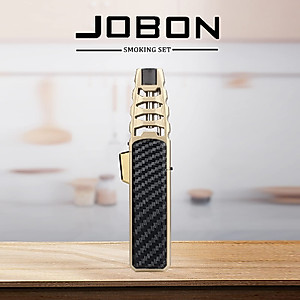 JOBON Butane Torch Lighter, Refillable Blow Jet Solar Flamethrower Best Torches, for Baking Cooking BBQ Kitchen Camping Creme Brûlée - No Gas Included (Gold Lacquer With Black)
