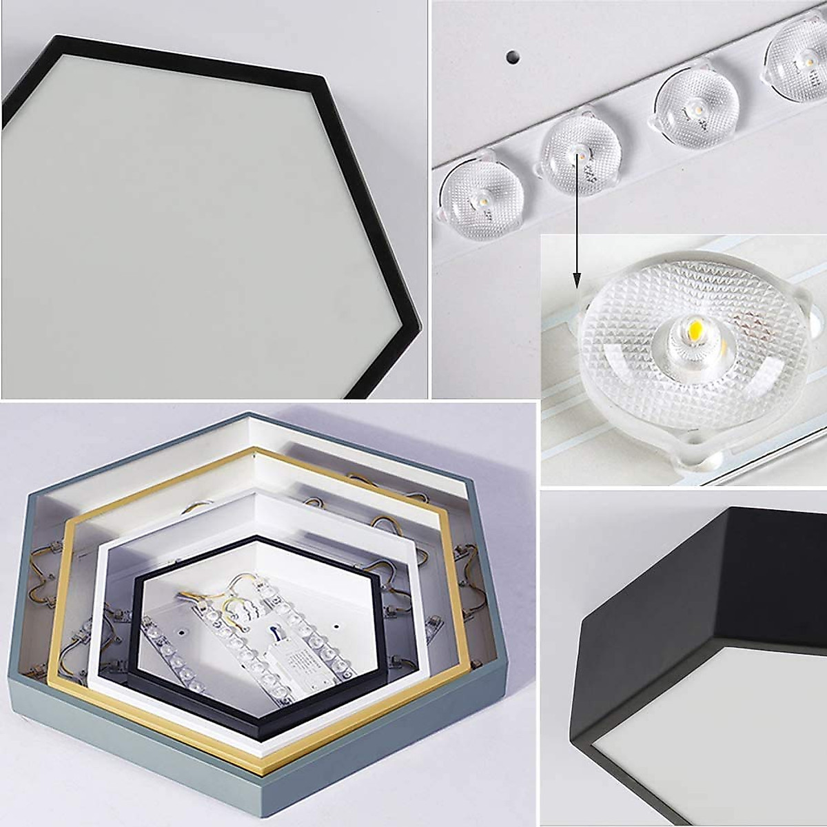 Black LED Ceiling Light Fixture Flush Mount With Remote Dimmable Ceiling Lamp Hexagon Metal Ceiling Lamp For Living Room Bedroom Dining Room Kitchen-Black tricolor light change 50cm