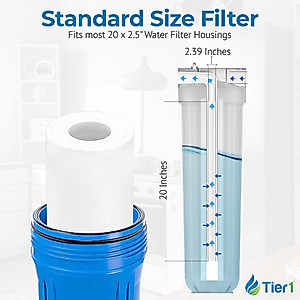 Tier1 5 Micron 20 Inch x 2.5 Inch | 4-Pack Spun Wound Polypropylene Whole House Sediment Water Filter Replacement Cartridge | Compatible with Pentek P5-20, 155016-43, SDF-25-2005, Home Water Filter