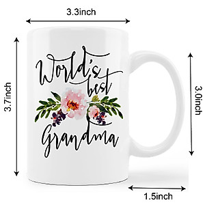 kunlisa Best Grandma Mug Cup,World's Best Grandma Floral Ceramic Mug-11oz Coffee Milk Tea Mug Cup,Grandmother Grandma Birthday Mother's Day Gifts From Grandson Granddaughter Grandkids