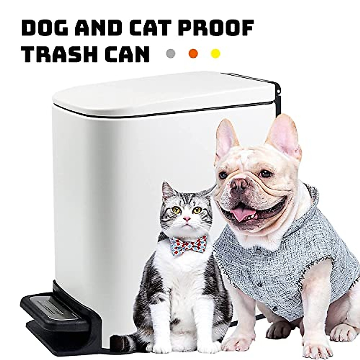 JACY&Co Small Bathroom Trash Can with Lid Soft Close, 6 Liter / 1.6 Gallon Stainless Steel Garbage Can with Removable Inner Wastebasket, Anti-Fingerprint Finish(White)