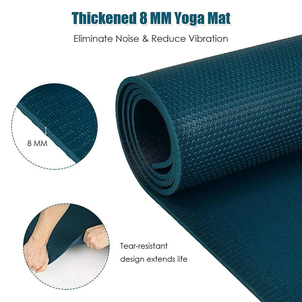 Goplus Large Yoga Mat, 7' x 5' x 8mm and 6' x 4' x 8mm with Straps, Eco Friendly Extra Thick Non Slip Barefoot Fitness Exercise Mat for Home Gym Floor Cardio Workout (Oasis Blue, 7'x5')