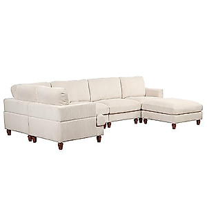 WADRI Modular Sectional Sofa with Ottoman, L-Shaped Corner Sectional, Corduroy Fabric Oversized Sectional Sofa, 5-Seat Couch or Living Room, Office, Free Combination (Beige-A55)