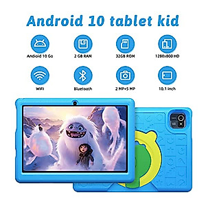 Freeski Kid Tablet 10 Inch, Android 10 Tablet for Kids, 10.1’’ HD IPS Display Tablet PC, Kidoz Pre Installed, Parental Control, 2GB +32GB, Quad Core Processor, Wi-fi, Bluetooth, Kid-Proof Case (Blue)
