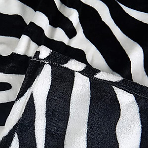 Home Soft Things Light Weight Animal Safari Style Black White Zebra Printed Flannel Fleece Blanket (Queen)