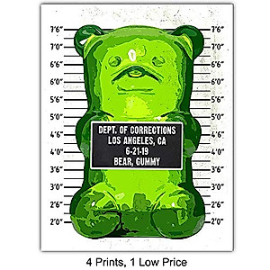 Gummy Bear Mugshot Set - Funny Contemporary Andy Warhol Style Aesthetic Room Decor, Wall Decoration - Unique Cool Gift for Modern Pop Art Fans - Original 8x10 UNFRAMED Poster Picture Print