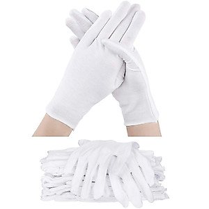 60 Pieces Glove Soft Stretchy Working Glove Costume Reusable Large Mitten for Inspection Photo Jewelry Silver Coin Archive Serving Costume, Cotton Gloves for Women Men Eczema Moisturizing Spa (White)
