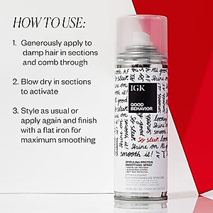 IGK GOOD BEHAVIOR Spirulina Protein Smoothing Spray | Keratin Like Treatment + Frizz Control + Heat Protectant | Vegan + Cruelty Free | 5.6 Oz