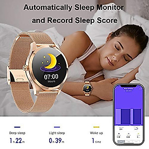 Smart Watch for Women,Elegant&High-end Sylish Stainless Steel IP68 Waterproof Smartwatch Fitness Tracker with Heart Rate Sleep Monitoring Calories Activity Tracker,Gift for Lady Girls (Elegant Gold)