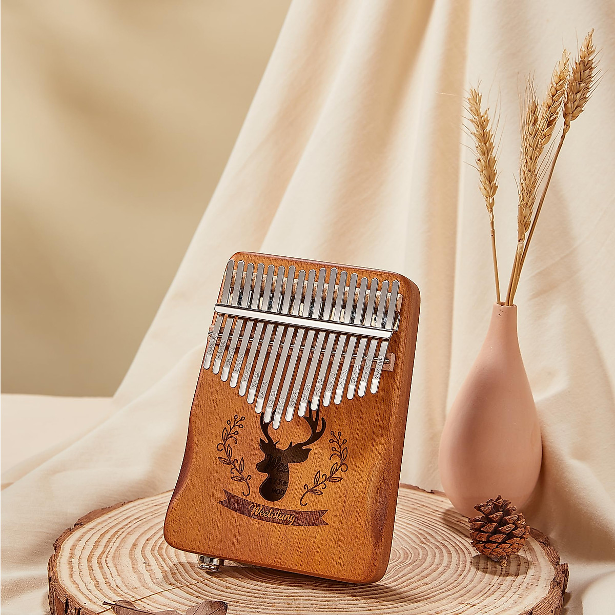 WEETOTUNG Kalimba Thumb Piano 17keys and Stress Relief, Contained 6.35mm Aux Cable Connection with Speaker EQ Pick up and the tool set for tuning