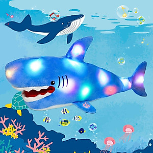Cuteoy Shark LED Musical Stuffed Animal Light-up Singing Plush Adjustable Volume Lullaby Plushies Birthday Christmas Toy Gifts for Kids Toddler Girls, 13"