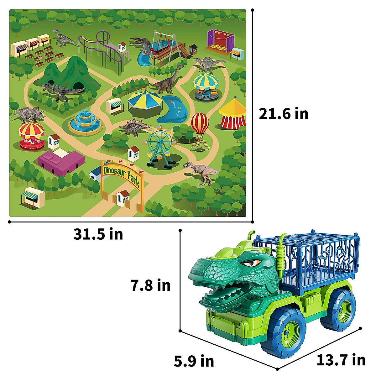 TEMI Dinosaur Truck Toys for Kids 3-5 Years, Tyrannosaurus Transport Car Carrier Truck with 8 Dinosaur Figures, Activity Play Mat, Dinosaur Eggs, Trees, Capture Jurassic Play Set for Boys and Girls