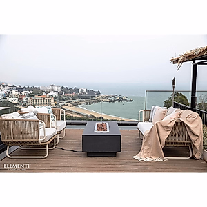 Elementi Granville Gas Fire Pit Cast Concrete Fire Table, Outdoor Fire Pit Electronic Ignition | Canvas Cover, Lava Rock Included | Free AMS Wind Guard & Table-top Firepit | Dark Gray (Natural Gas)