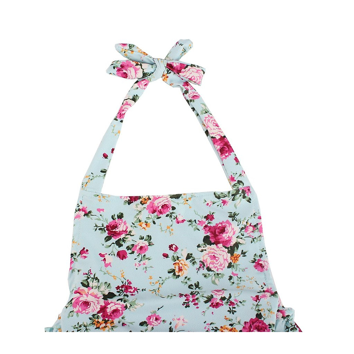 China Rose 50's Floral Ruffles Rompers Backless Dress Bathing Suit Swimwear (0-12 Months, Light Blue)