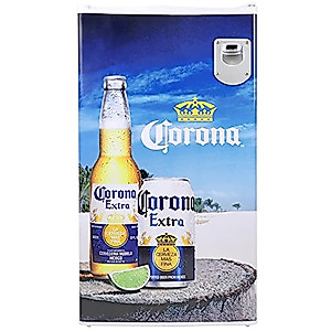 Corona Compact Fridge with Bottle Opener, 90 L/ 95 Quart 3.2 Cubic Foot for Snacks, Beverages, Juice, Beer, Den, Dorm, Office, Games Room, or RV