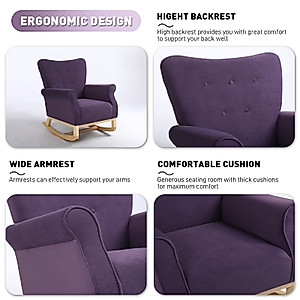 WIILAYOK Nursery Rocking Chair, Velvet Glider Rocker with Solid Wood Base and High Backrest for Baby Nursery, Comfy Rocking Recliner Armchair for Breastfeeding and Rocking Baby to Sleep
