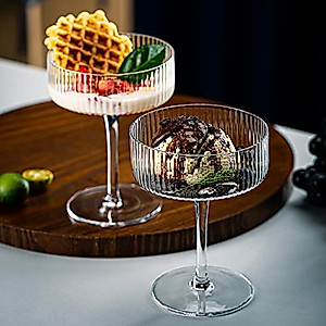 wookgreat Vintage Art Deco Coupe Glasses, Set of 6 Ribbed Coupe Cocktail Glasses, 10 oz Classic Martini Glasses, Elegant Hand Blown Manhattan Goblet for Bar, Martini, Cosmopolitan, Gimlet, Pisco Sour