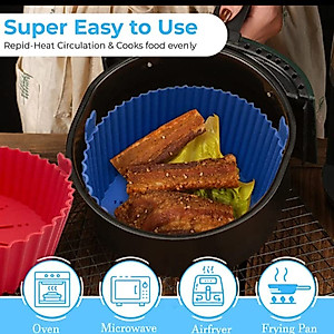 2 Pack Reusable Silicone Air Fryer Baskets Heat-Resistant and Simple to Clean. Round Silicone Pot for Air Fryer Oven Accessories, (Blue + Red)